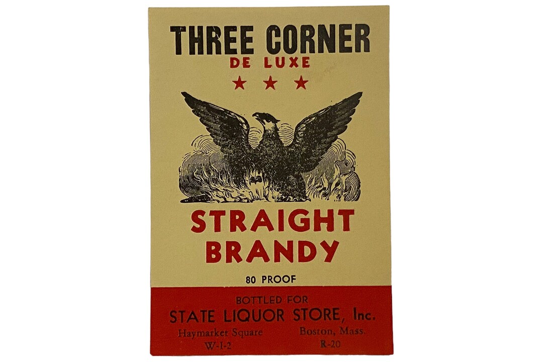 THREE CORNER De Luxe Straight BRANDY Label - Vintage Advertising Label ...
