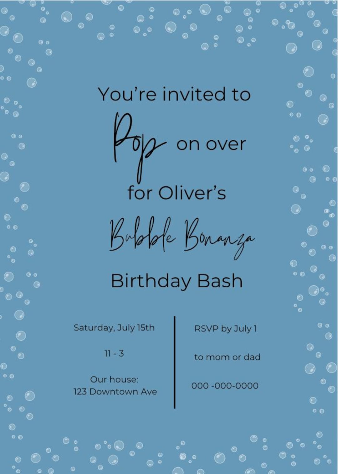 Bubble Themed Birthday Party Invitation Customizable Bubble Bonanza ...
