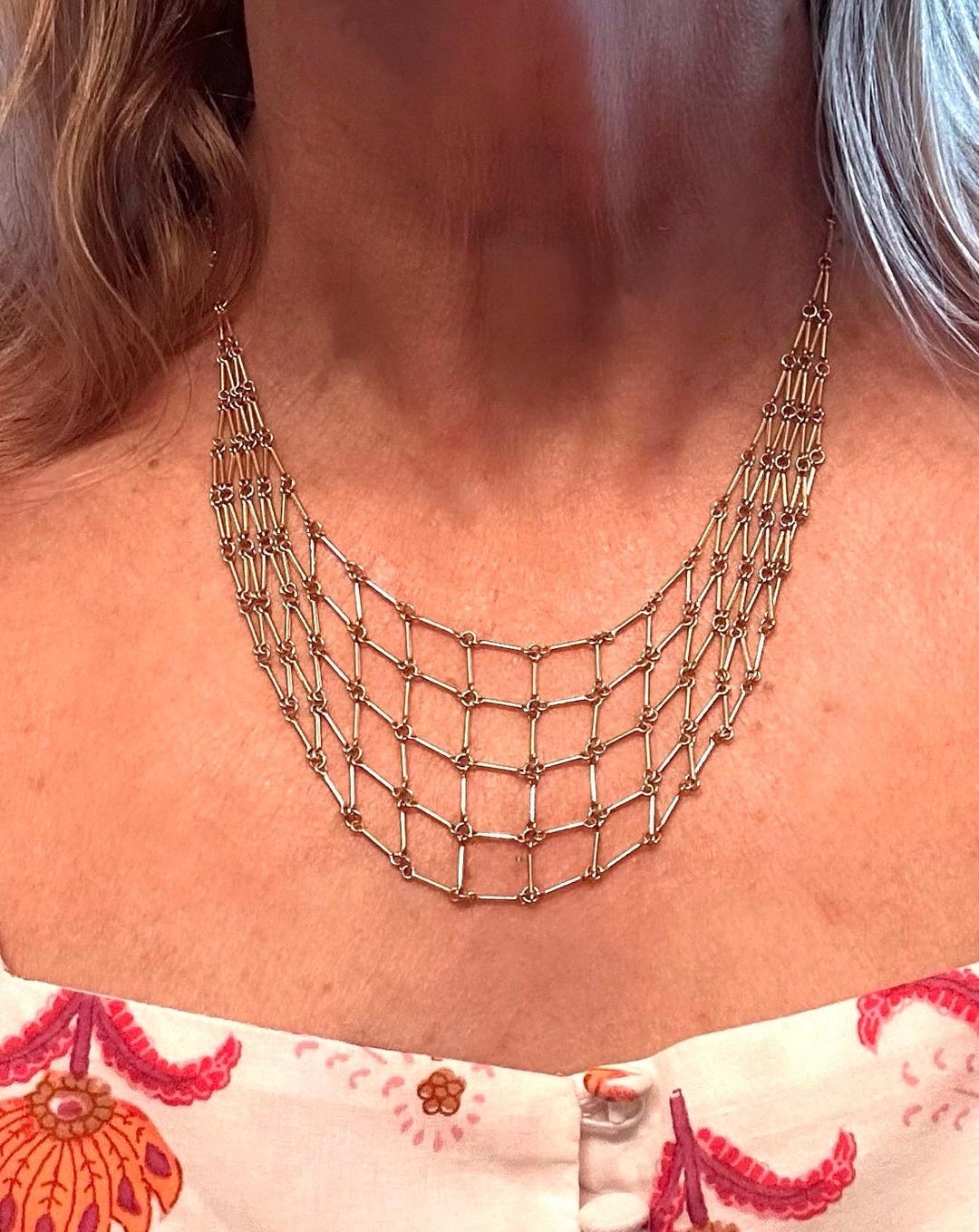 Vintage 18k Gold Fluid Net Bib Statement Necklace - Etsy