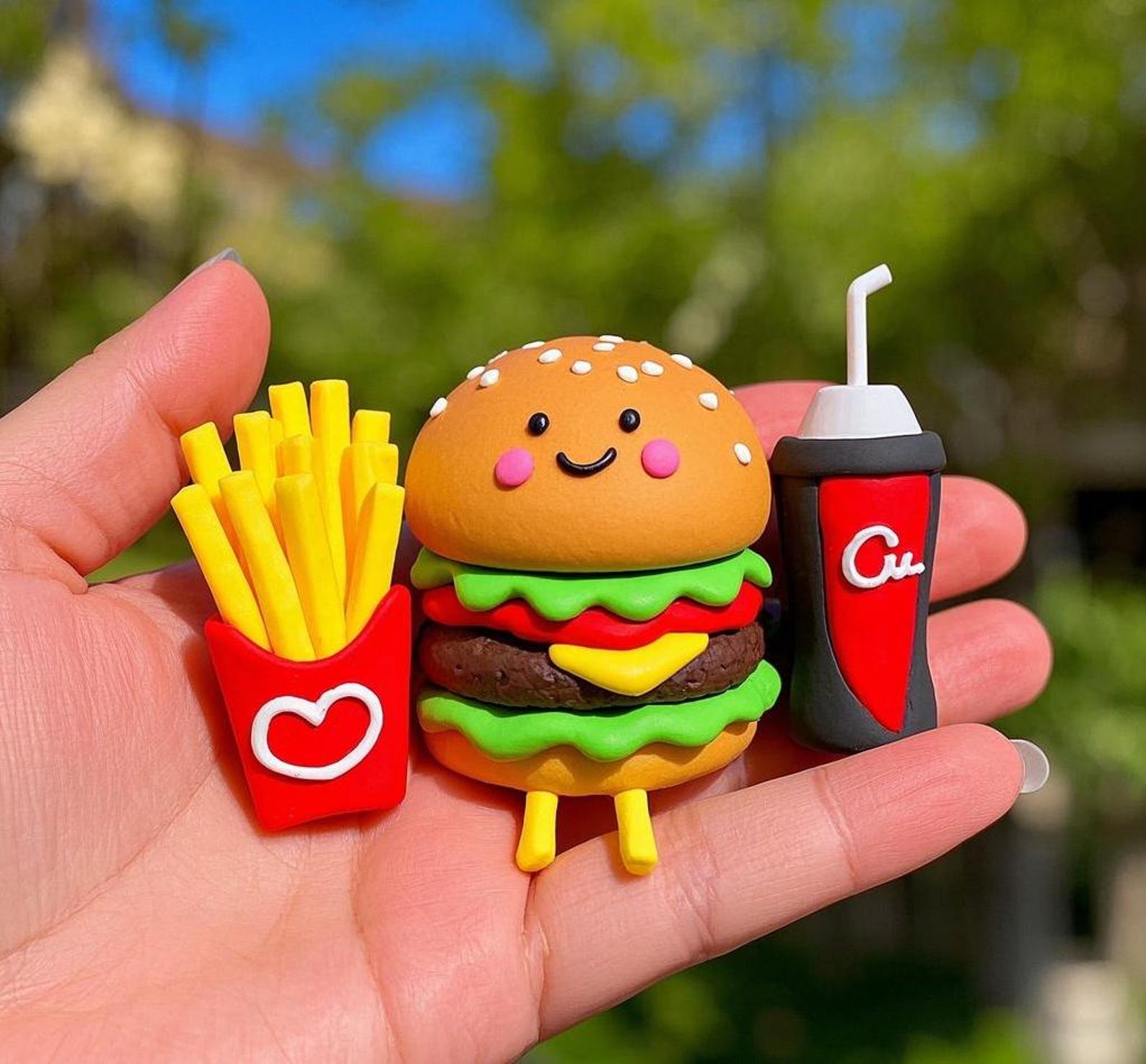 Miniature Polymer Clay Burger, Fries, and Soda Set – Handmade Food Art ...