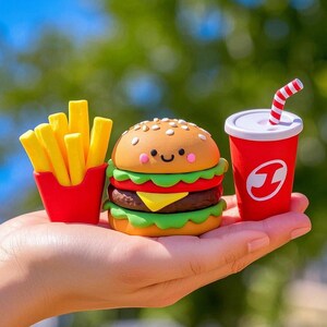 Miniature Polymer Clay Burger, Fries, and Soda Set – Handmade Food Art ...