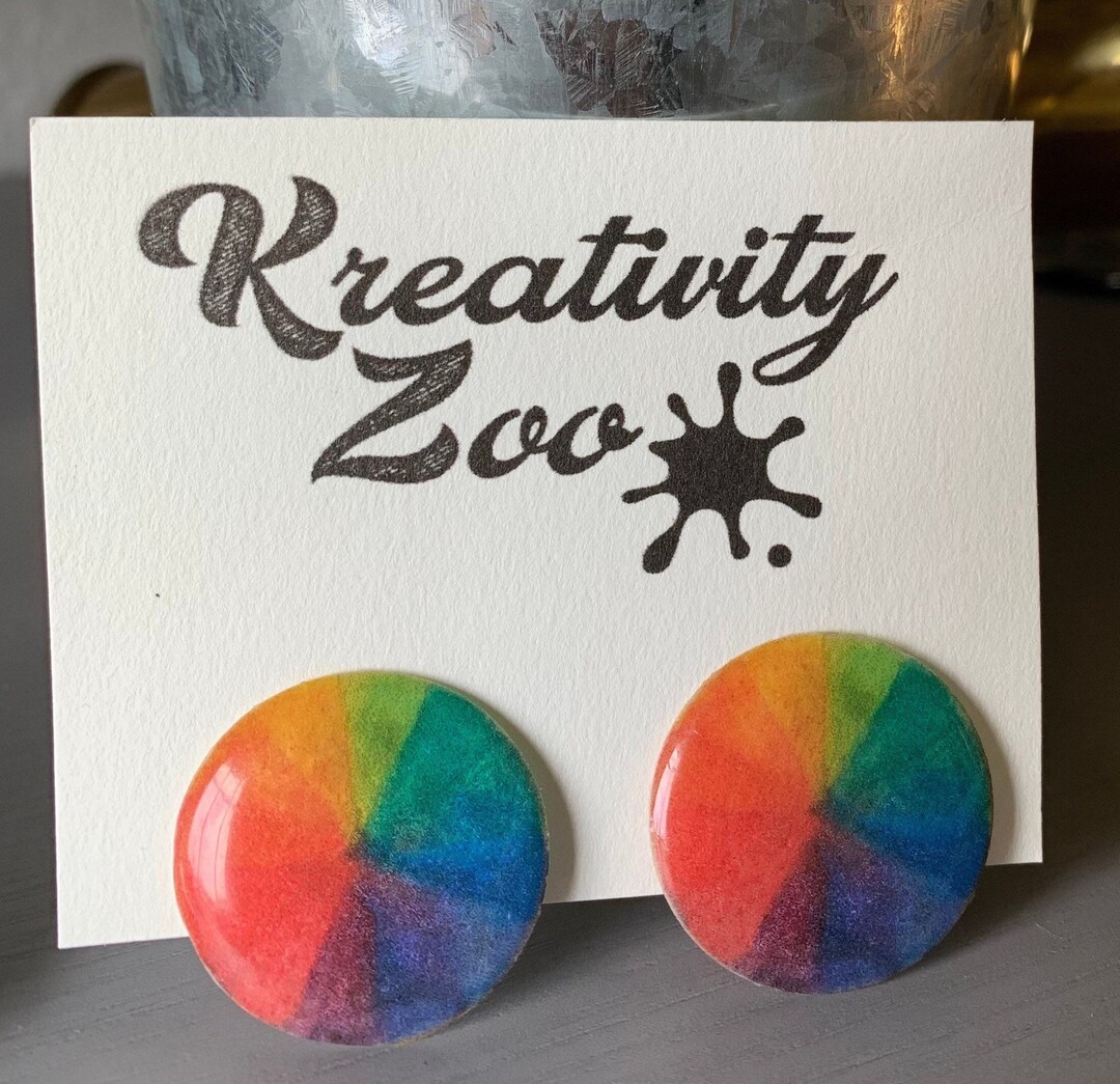 COLOR WHEEL STUDS | Watercolor Color | Color Wheel Earrings | Stud ...