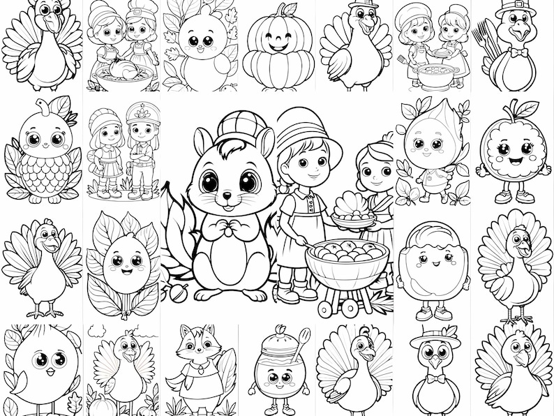 100+ Kawaii Thanksgiving Coloring Pages, Cute Fun for Kids + Adults ...