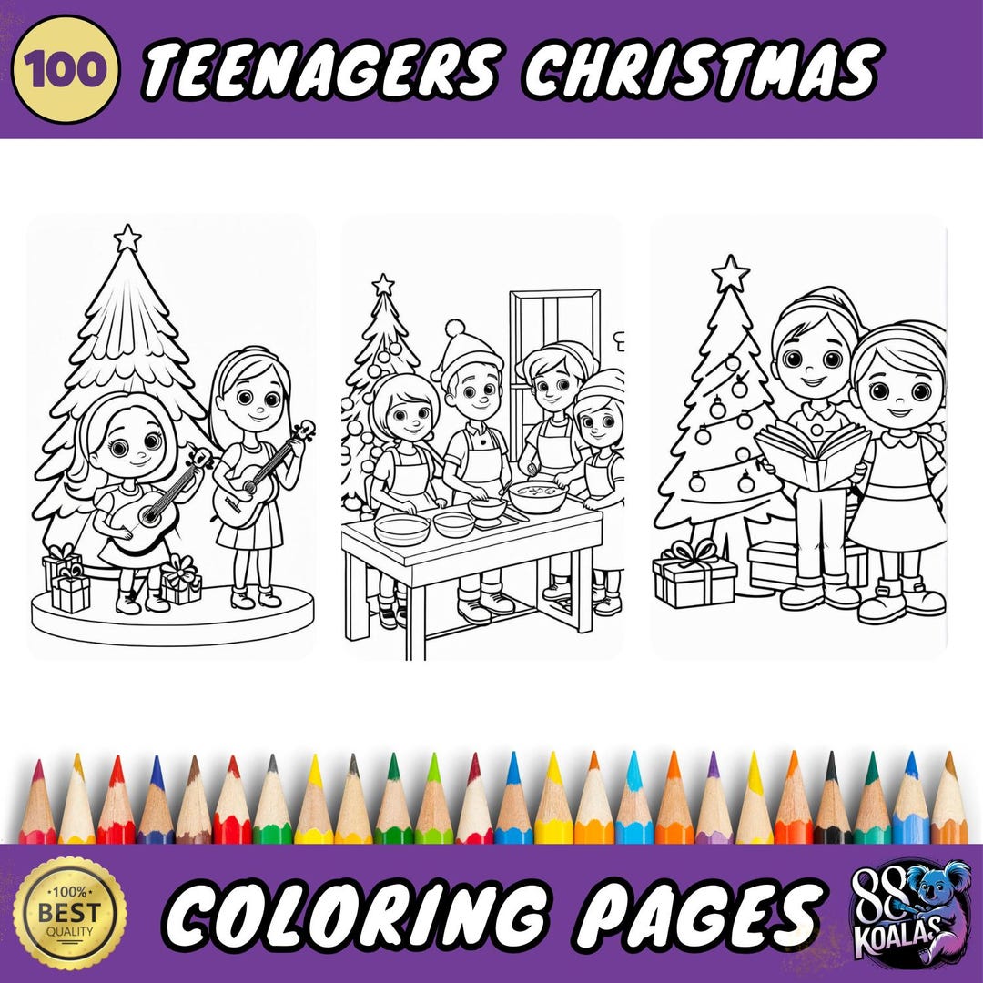 100 Teenage Christmas Coloring Pages, Cute Fun for Teens, Activity Book ...
