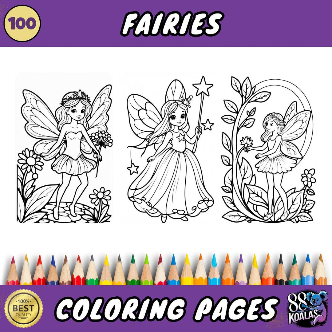 100+ Fairies Coloring Pages, Cute Fun for Kids + Adults, Activity Book ...