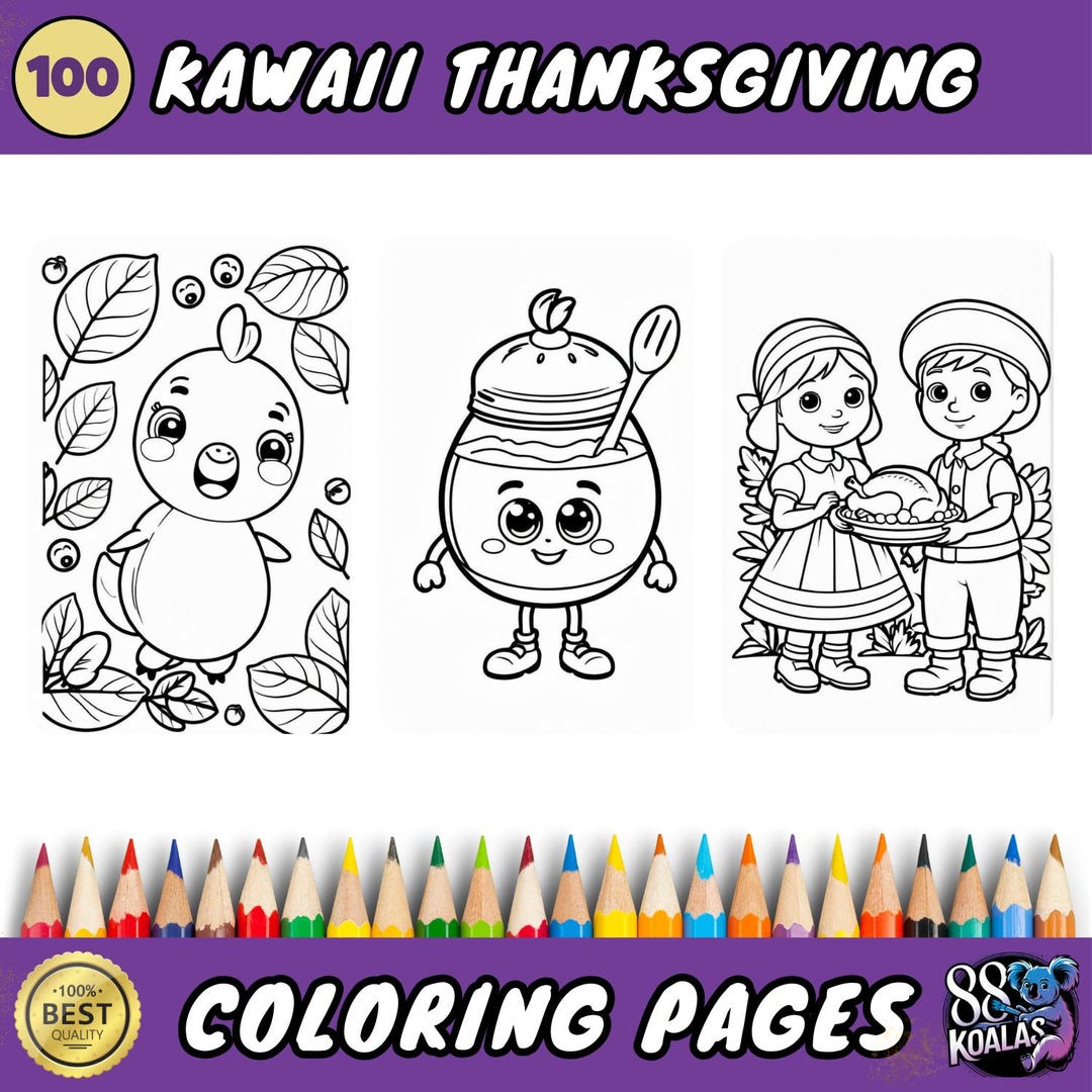 100+ Kawaii Thanksgiving Coloring Pages, Cute Fun for Kids + Adults ...