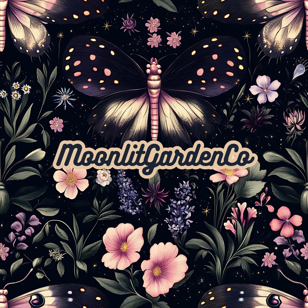 Butterfly Night Garden Seamless Pattern Png, Digital Art Butterfly Pattern, Night Garden Pattern ...