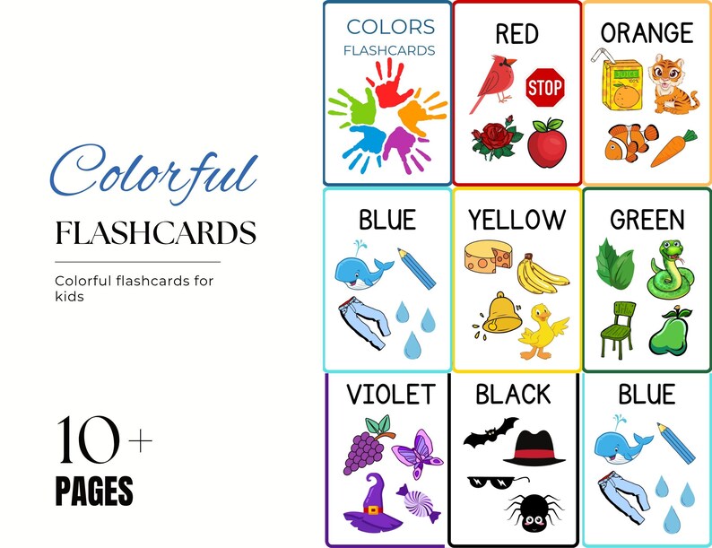 Colorful Flashcards for Kids, Printable Learning Cards, Bright Colorful ...