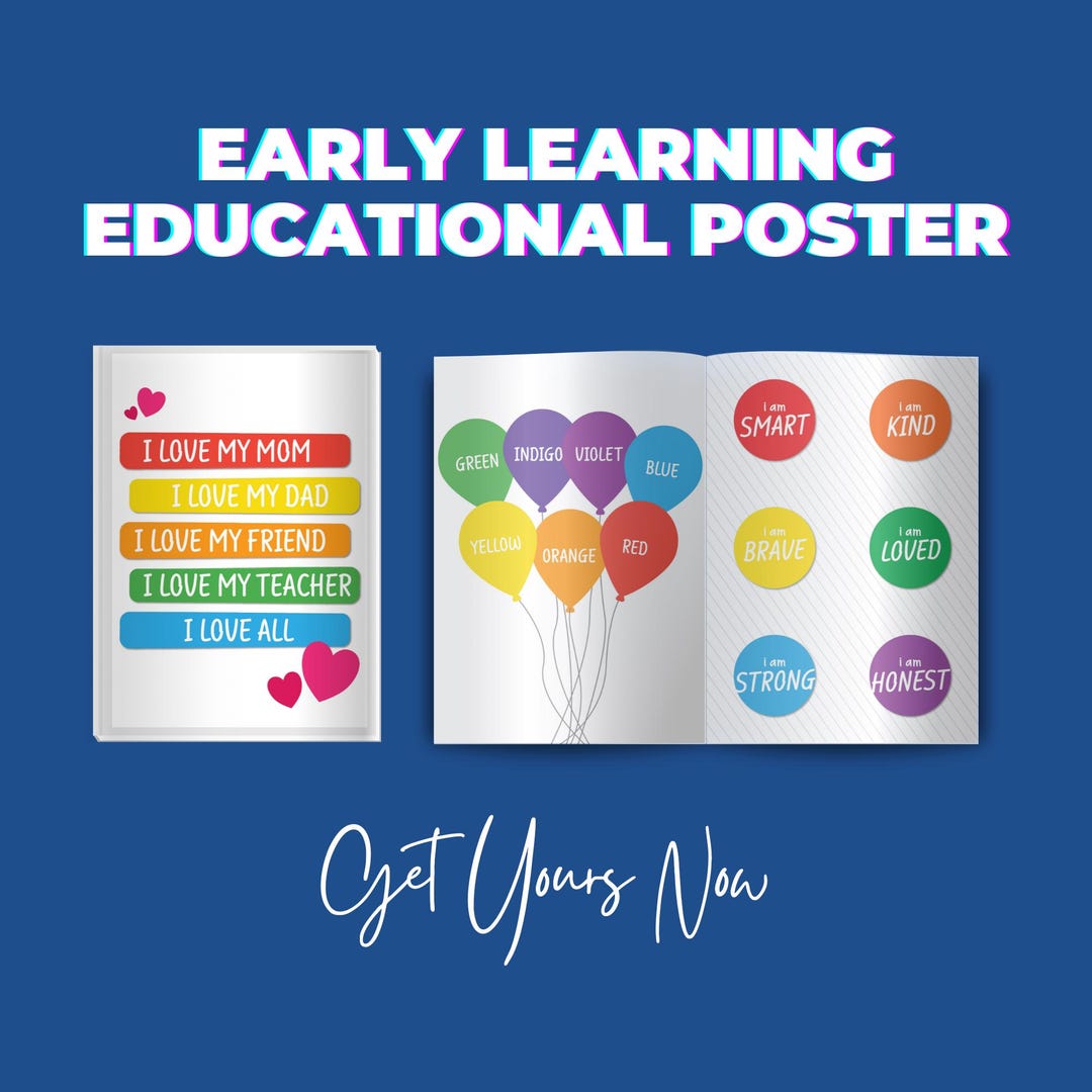 Early Learning Poster Set: Abcs, Numbers, Shapes (PDF Downloadable Set ...