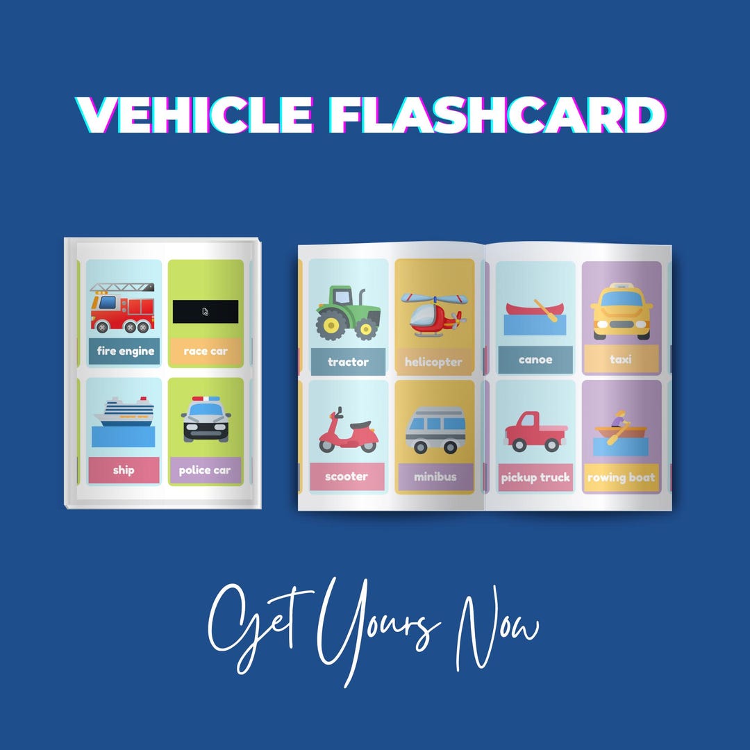 Vehicles Flashcards for Kids: Transportation Learning Cards (PDF ...