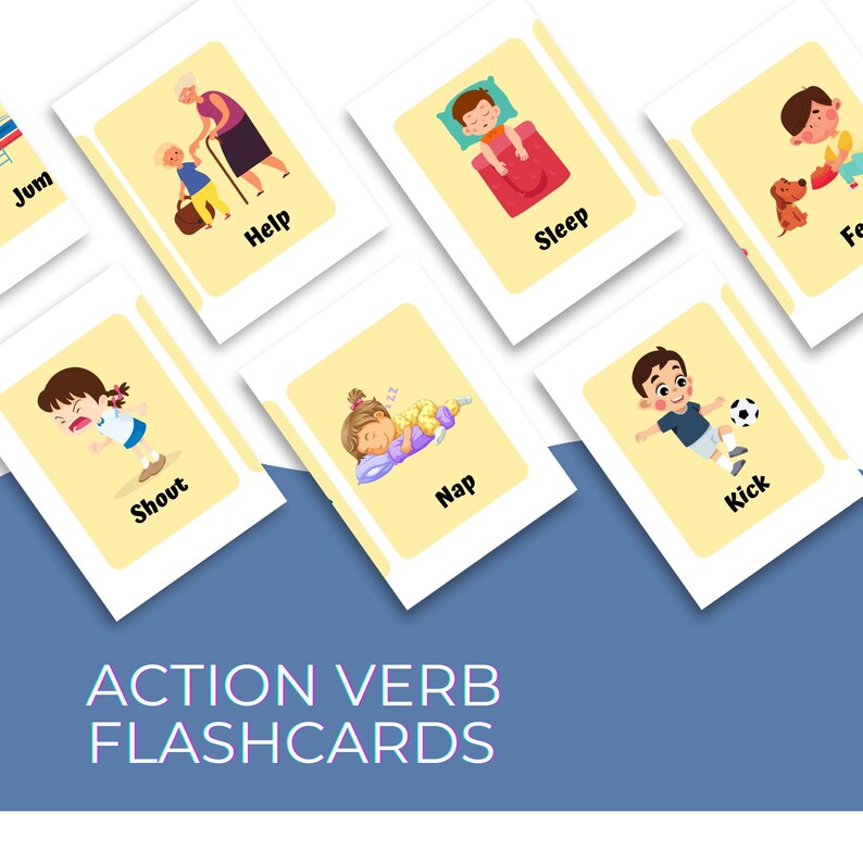 Action Verbs Flashcards: Kids Learning Cards (PDF Download) - Etsy
