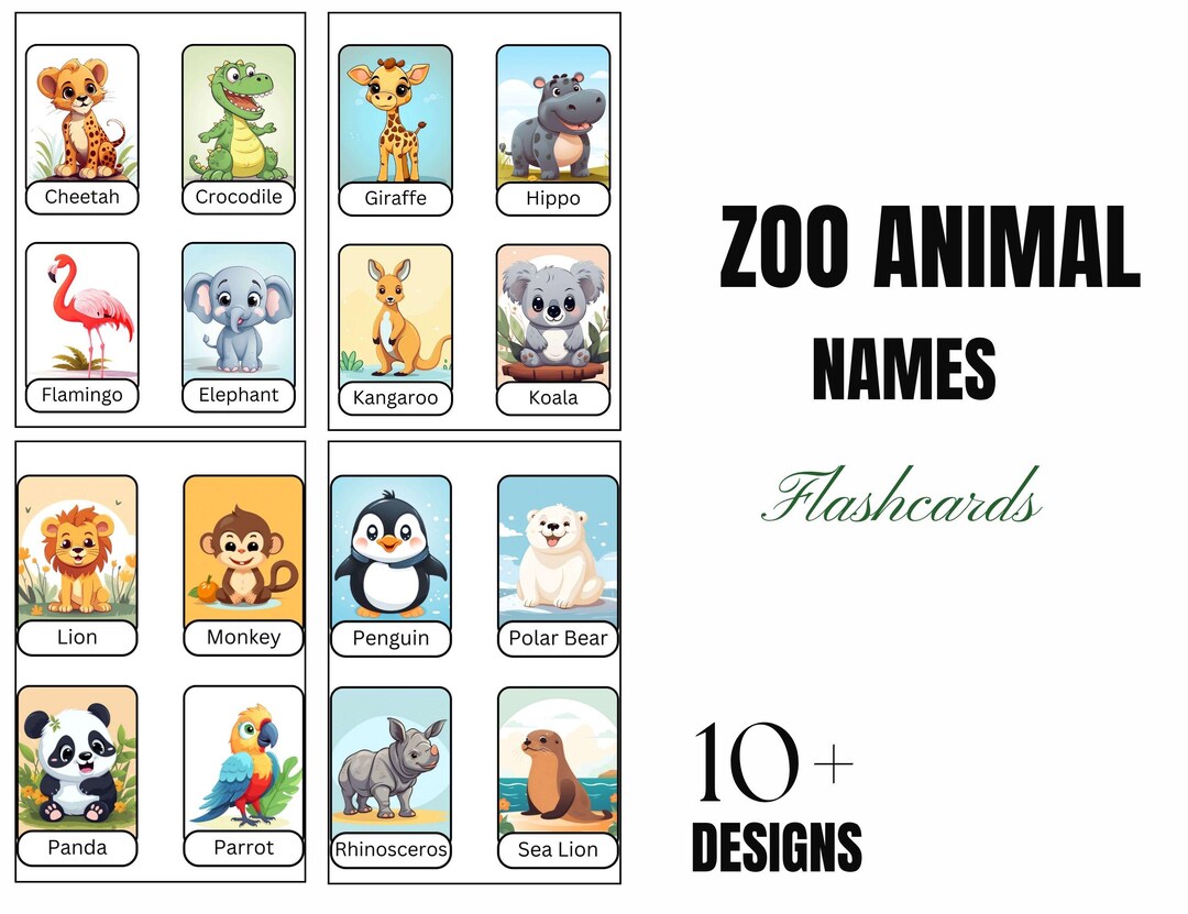 Printable Zoo Animal Flashcards, Main Card 871 Flashcard Pack, Learn ...