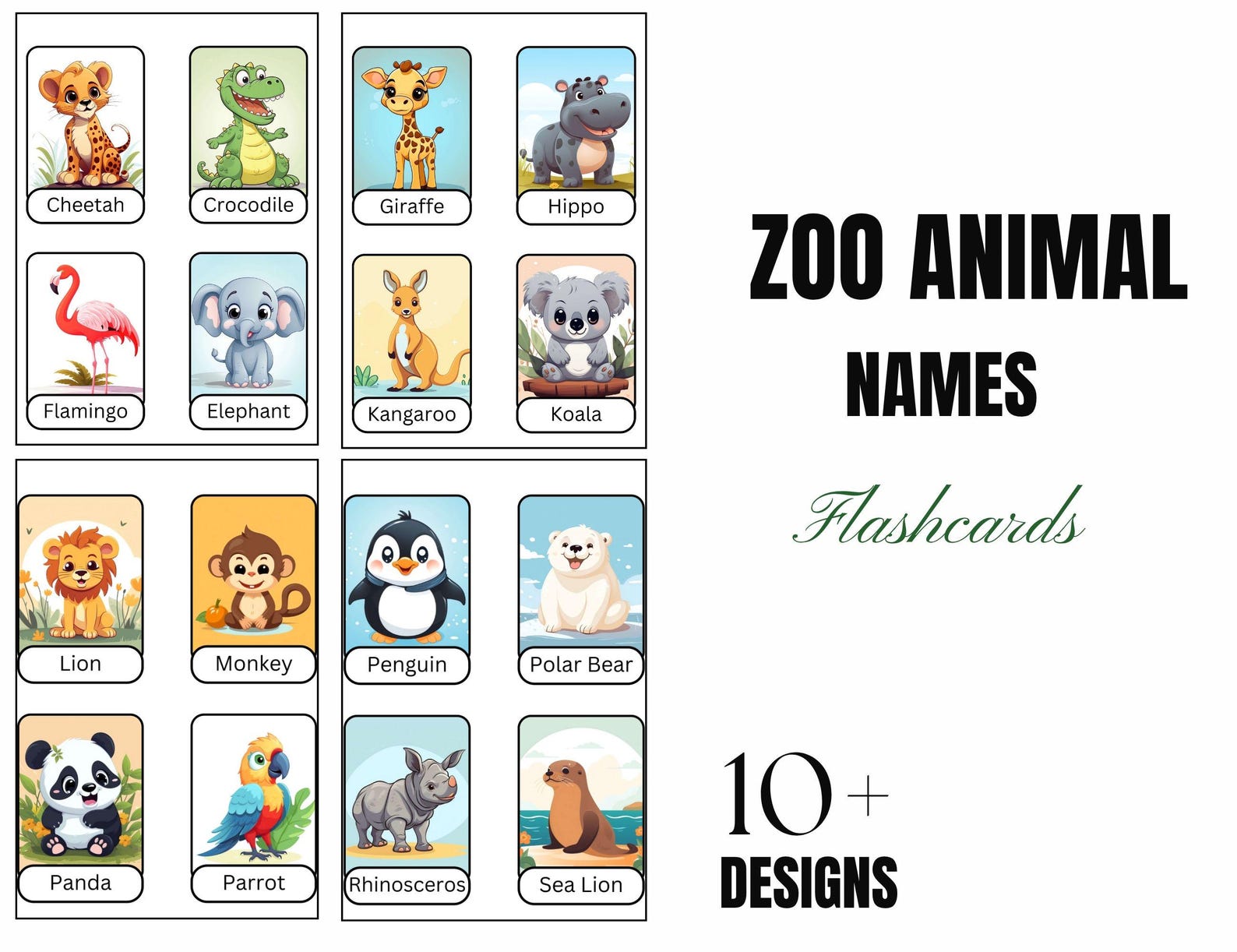 Printable Zoo Animal Flashcards, Main Card 871 Flashcard Pack, Learn ...