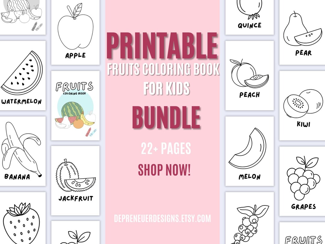 FRUIT COLORING PAGES for Kids, Digital Fruits Coloring Book, Fillable ...