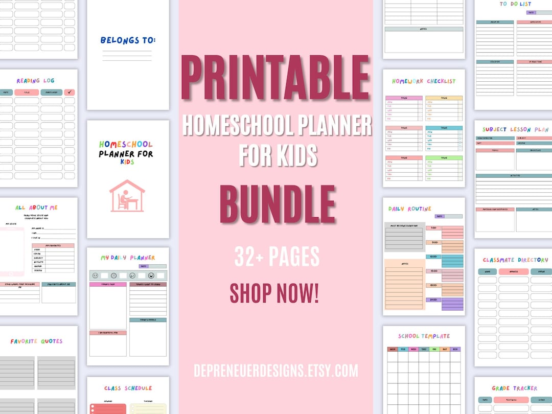 KIDS HOMESCHOOL PLANNER, Digital Homeschool Planner for Kids, Fillable ...