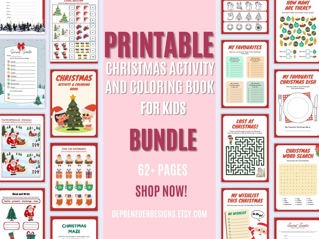 CHRISTMAS ACTIVITY BOOK for Kids, Digital Christmas Coloring Pages for ...