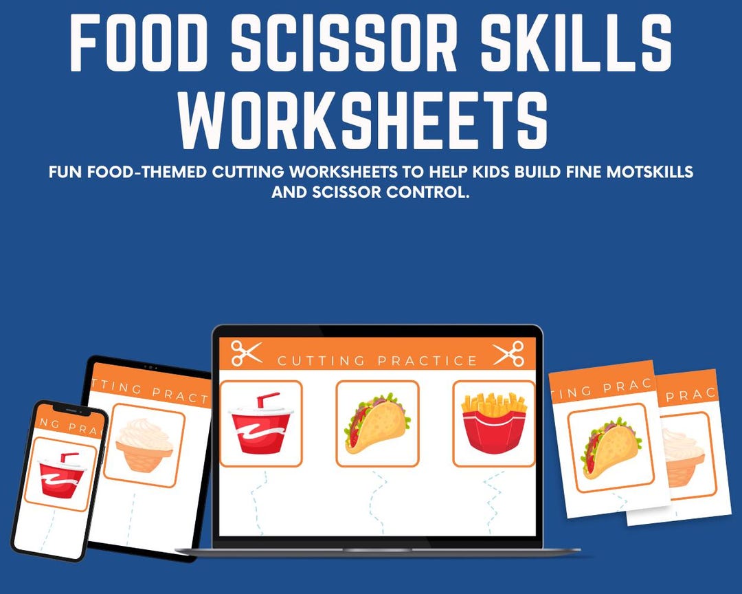 Food Scissor Skills Worksheets | Preschool Cutting Practice (digital ...