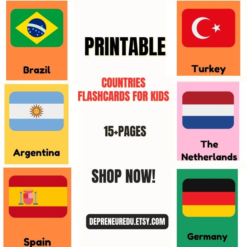 Printable Country Cards for Kids, Geography Flashcards, Educational ...