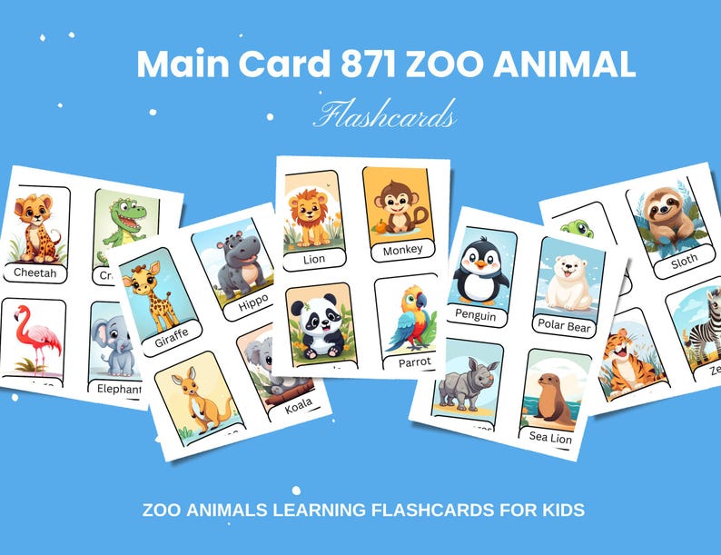 Printable Zoo Animal Flashcards, Main Card 871 Flashcard Pack, Learn ...