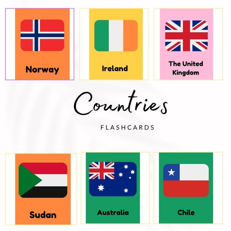 Printable Country Cards for Kids, Geography Flashcards, Educational ...