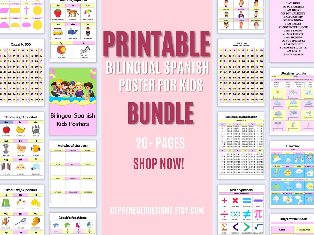 BILINGUAL SPANISH LEARNING Poster, Printable Spanish Kids Poster ...