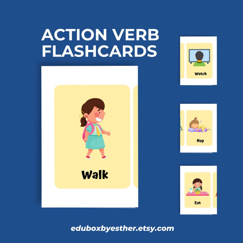 Action Verbs Flashcards: Kids Learning Cards (PDF Download) - Etsy