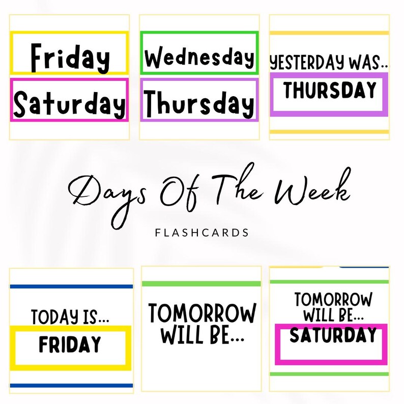 Days of the Week Flashcards, Printable Learning Cards for Kids, Learn ...