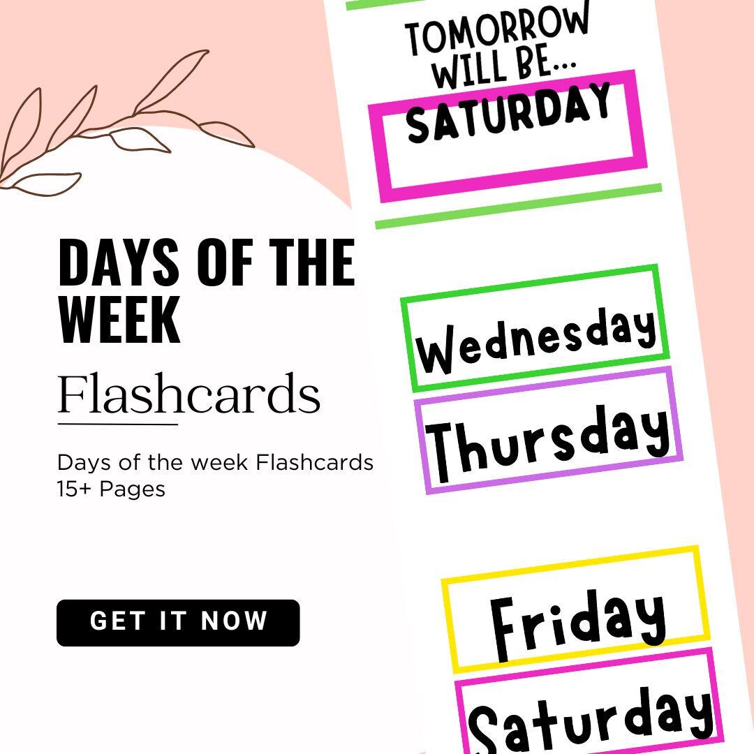 Days of the Week Flashcards, Printable Learning Cards for Kids, Learn ...