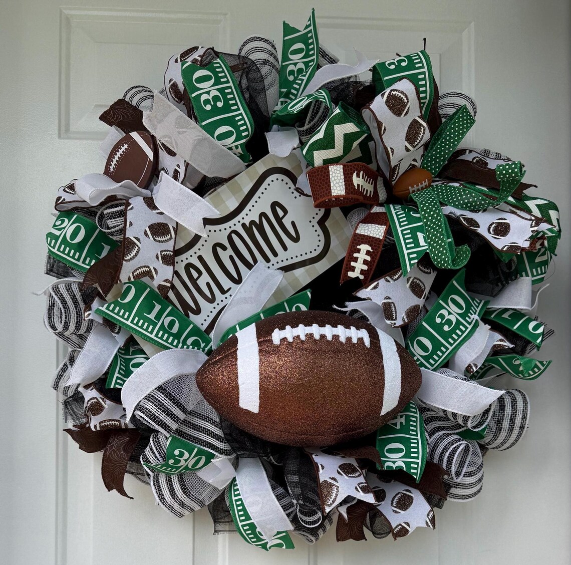Football Welcome Wreath | Mesh Door Wreath With Ribbons | Game Day ...