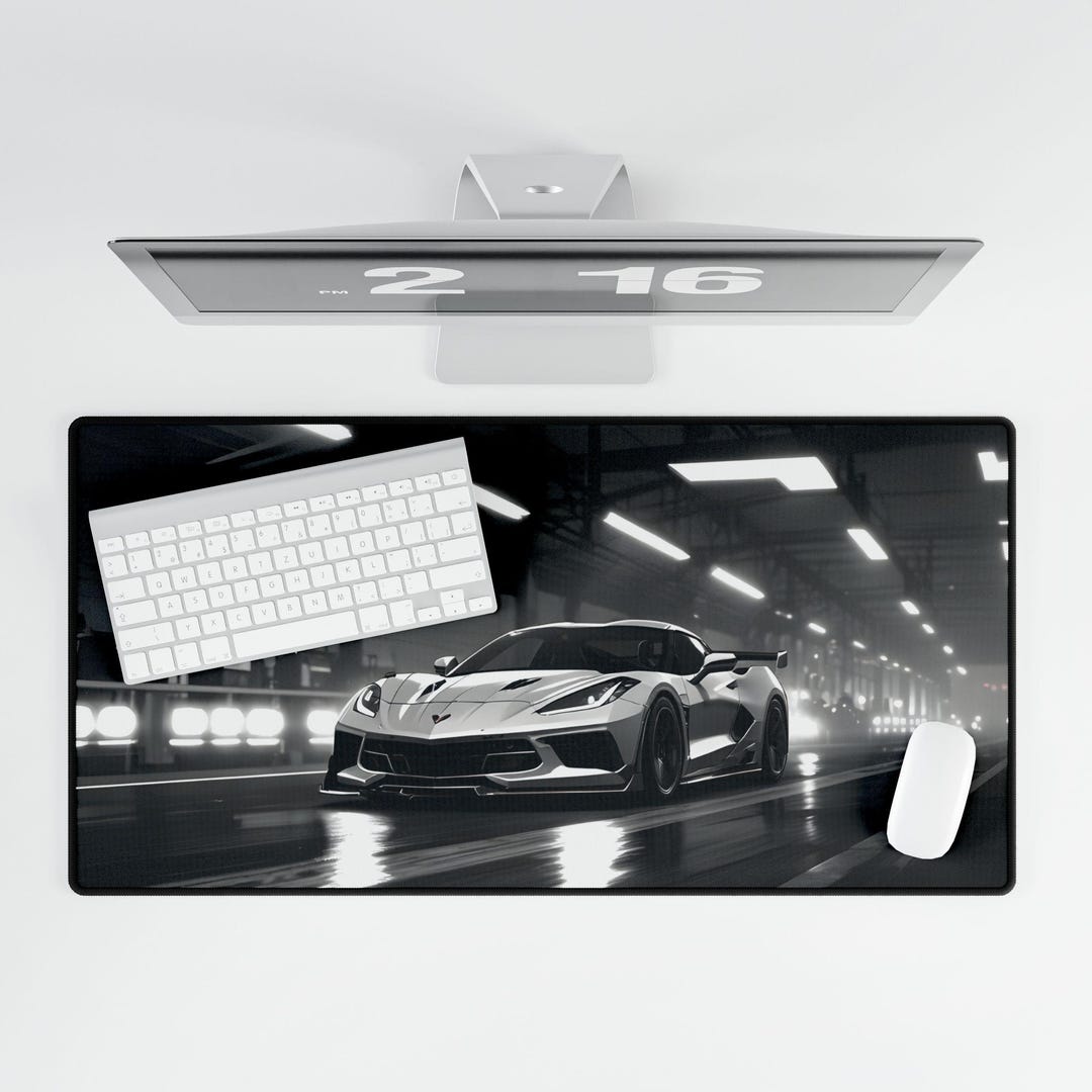 Corvette C8 Racing Desk Mats - Race Track Black and White Mousepads ...