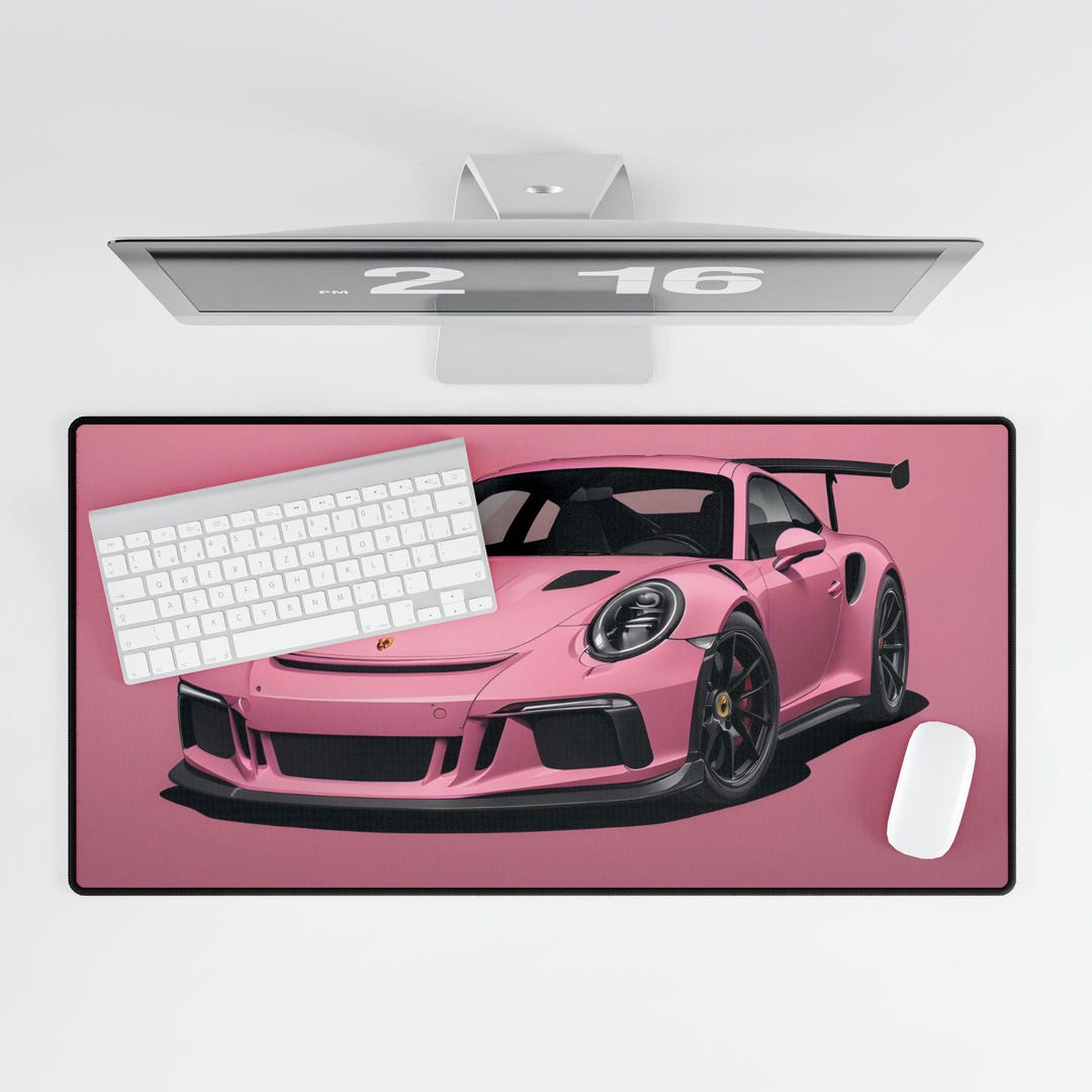 Pink Porsche 911 GT3 Desk Mat: Simple Black Design - Etsy
