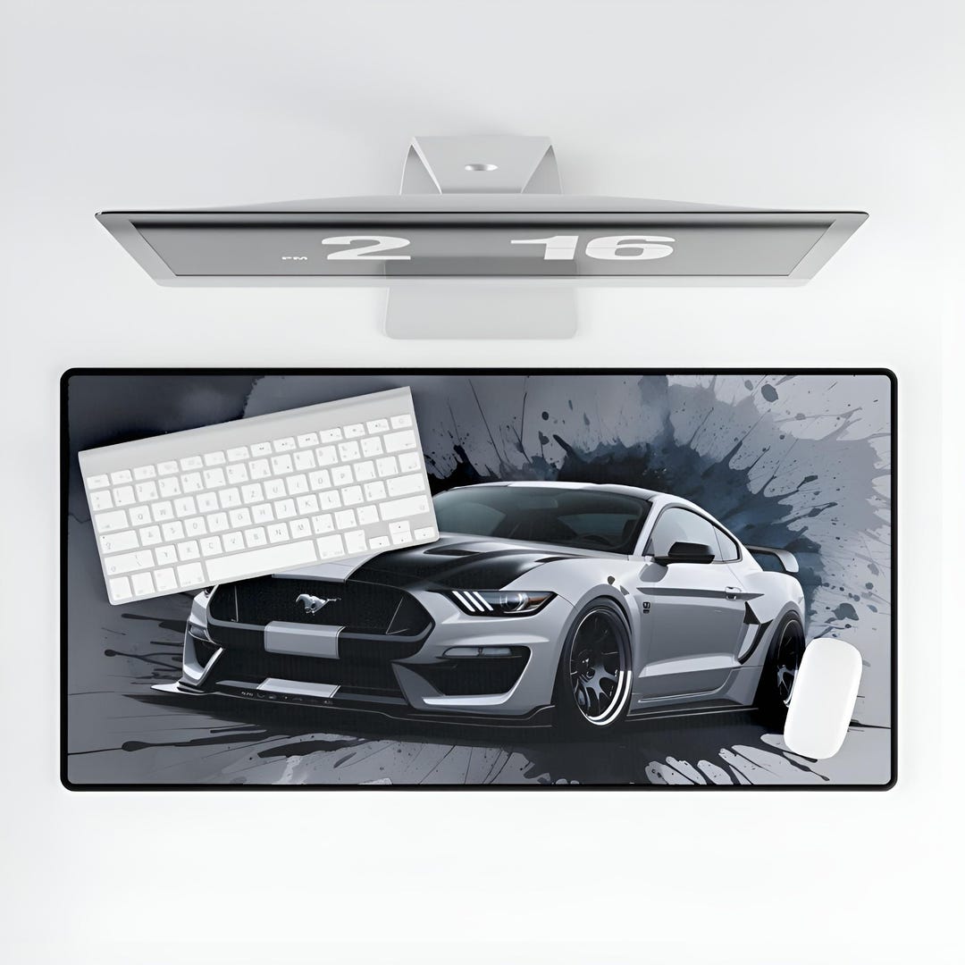 Ford Mustang GT Mousepad, Simple Black and White Design, Car Mouse Pad ...