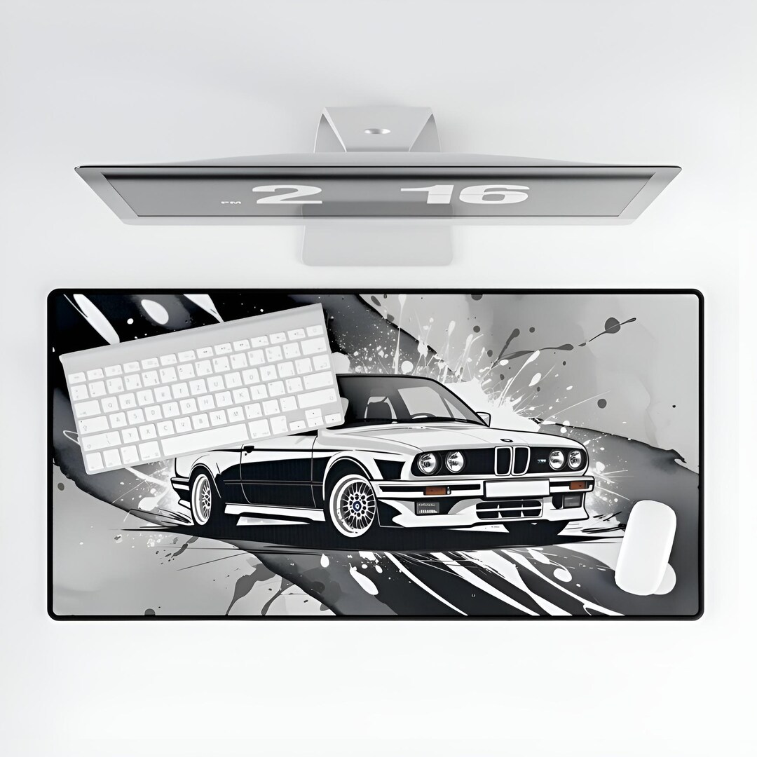 BMW E30 Desk Mat, Simple Black and White Car Design Mouse Pad for ...