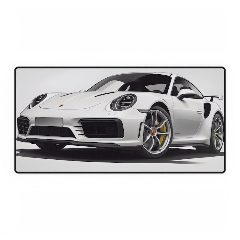 White Porsche 911 GT3 Mousepad, Race Car Desk Mat, Simple Black and ...