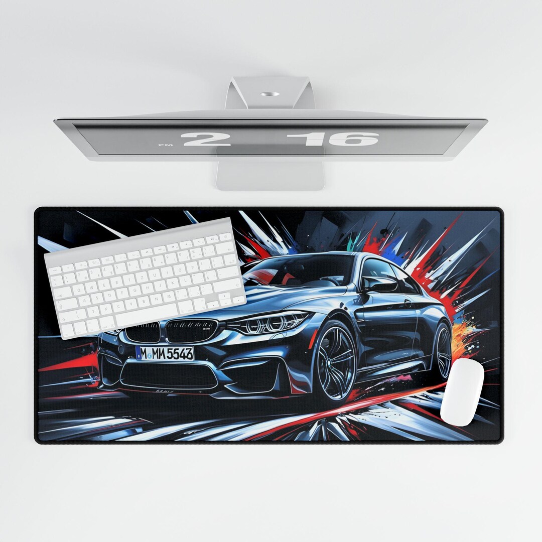 BMW M4 Car Mousepad, Racing Desk Mat, Fast Car Design, Red White Blue ...