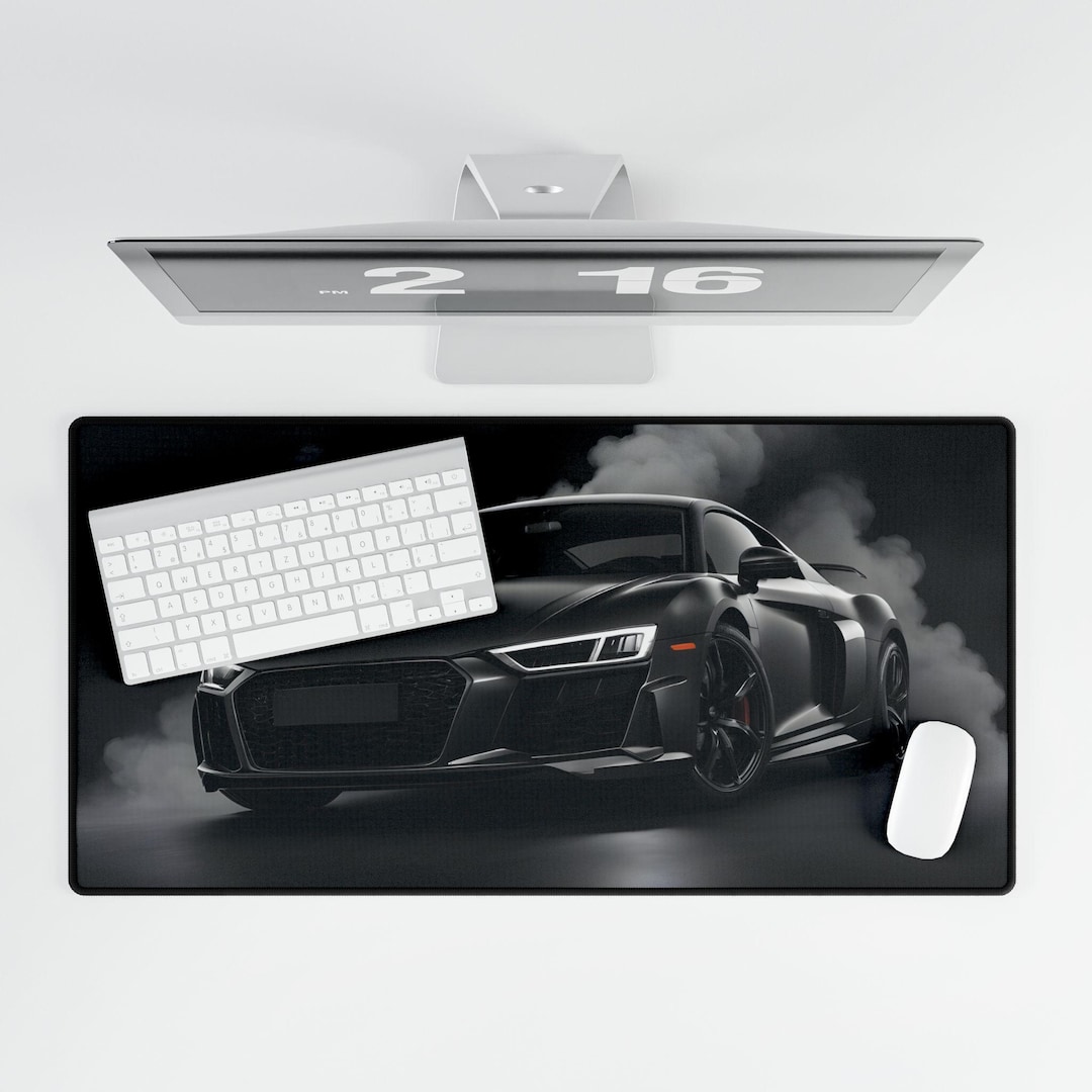 Race Car Desk Mat, Black Audi R8 Mousepad, Fast Car, Dark Smoke Clouds ...