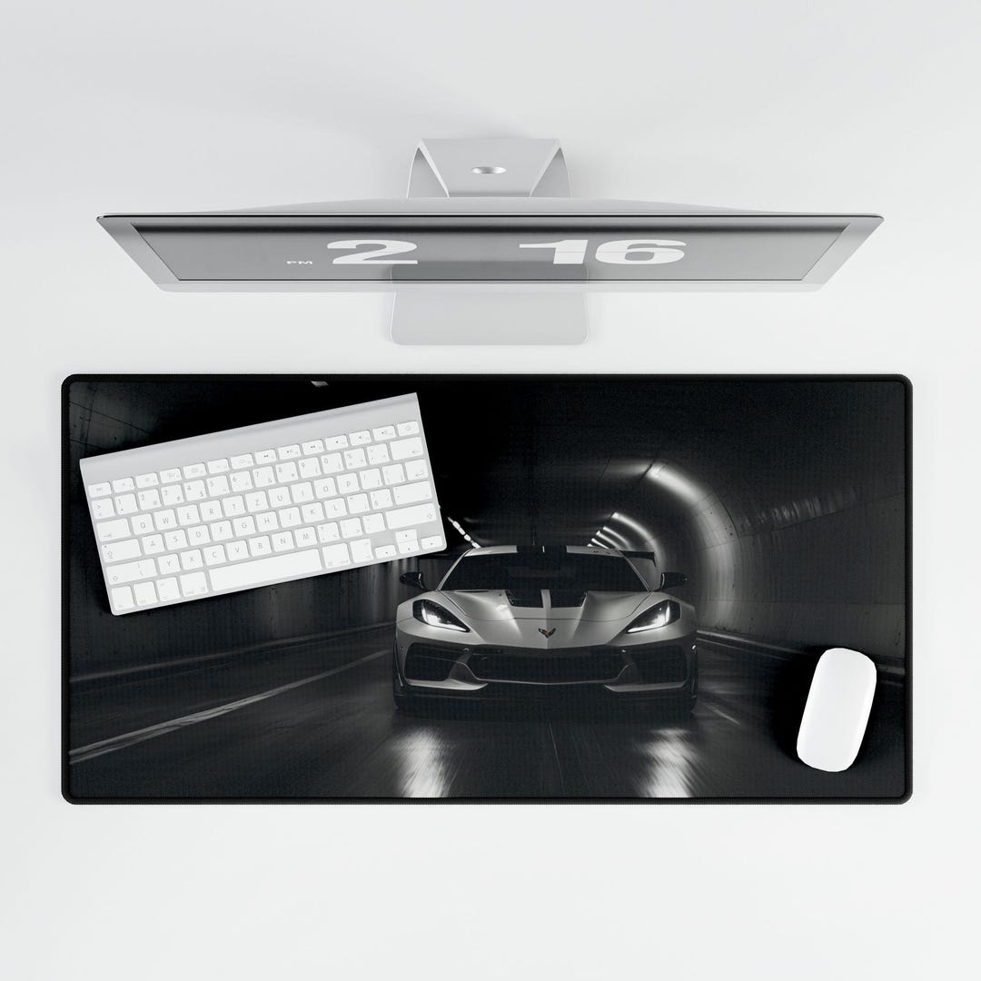 Corvette C8 Desk Mat, Black and White Photo Mouse Pad, Car Desk Decor ...