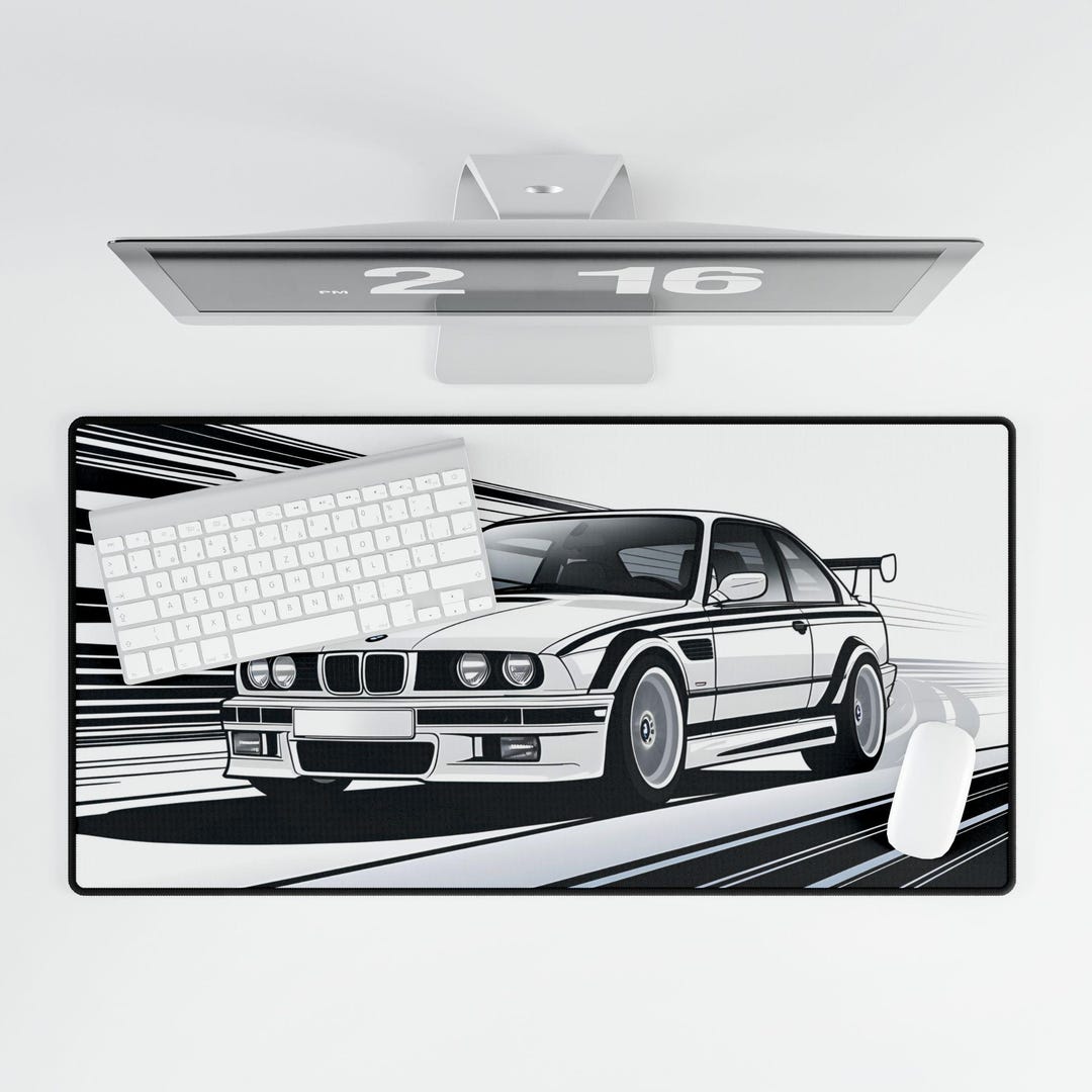 BMW E36 Desk Mat - Car Enthusiast Mousepad, Simple Bold Line Design ...