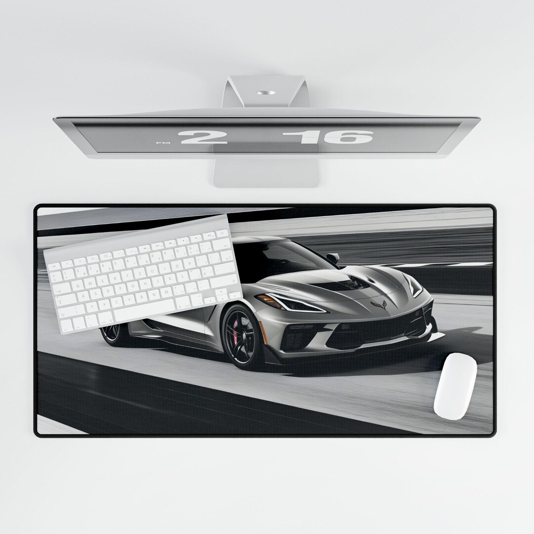 Corvette C8 Racing Desk Mat - Z06 Mousepad, Black and White Racing Cars ...