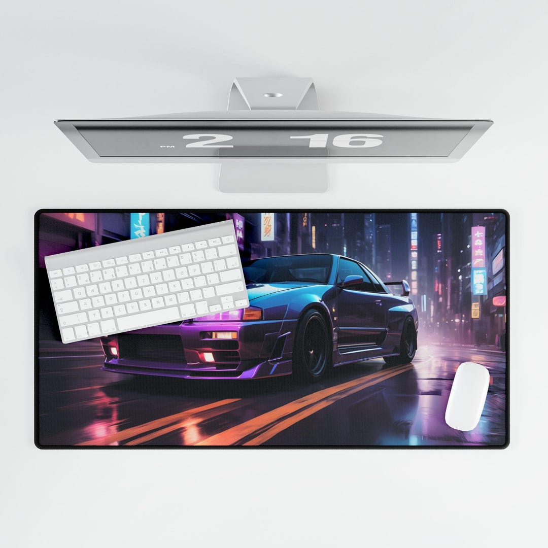 Nissan R36 GTR Desk Mat, Cyberpunk Style Purple Speeding Car Mousepad ...