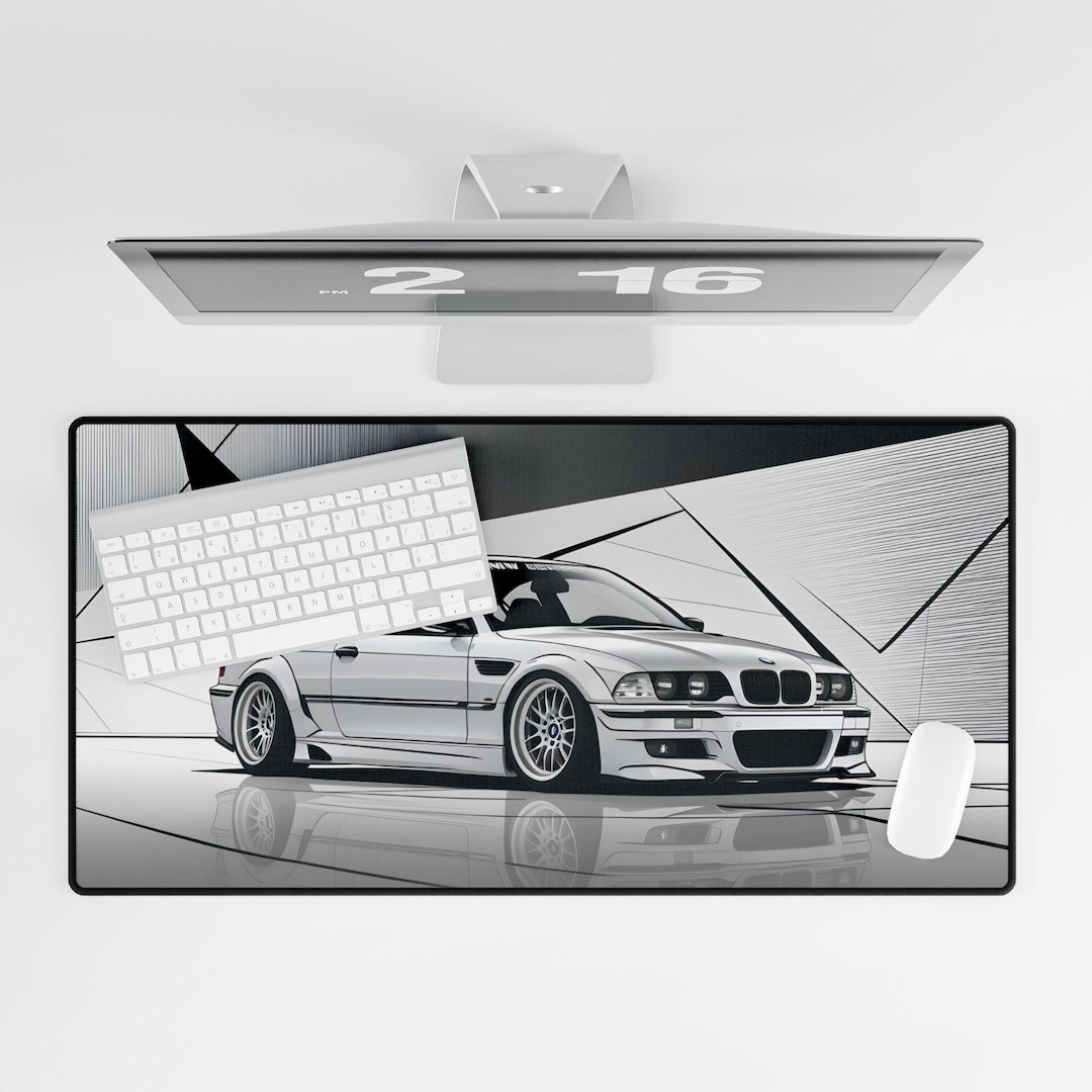 Modified BMW E36 Desk Mat, Modified Vintage Cars Mousepad, Black White ...