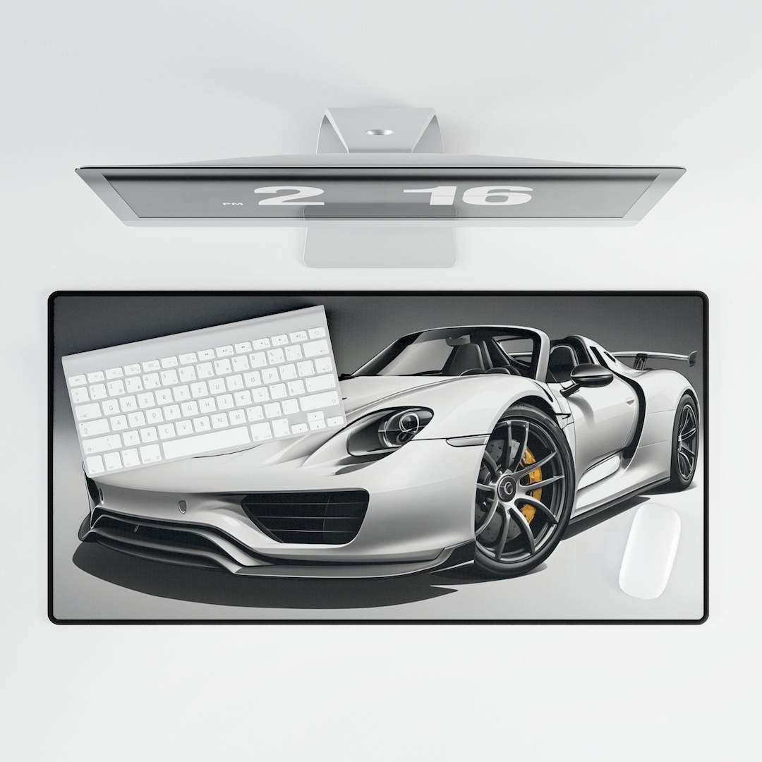 Porsche 918 Spyder Desk Mat, Sports Car Mousepad, Fast Car Gift, Black ...
