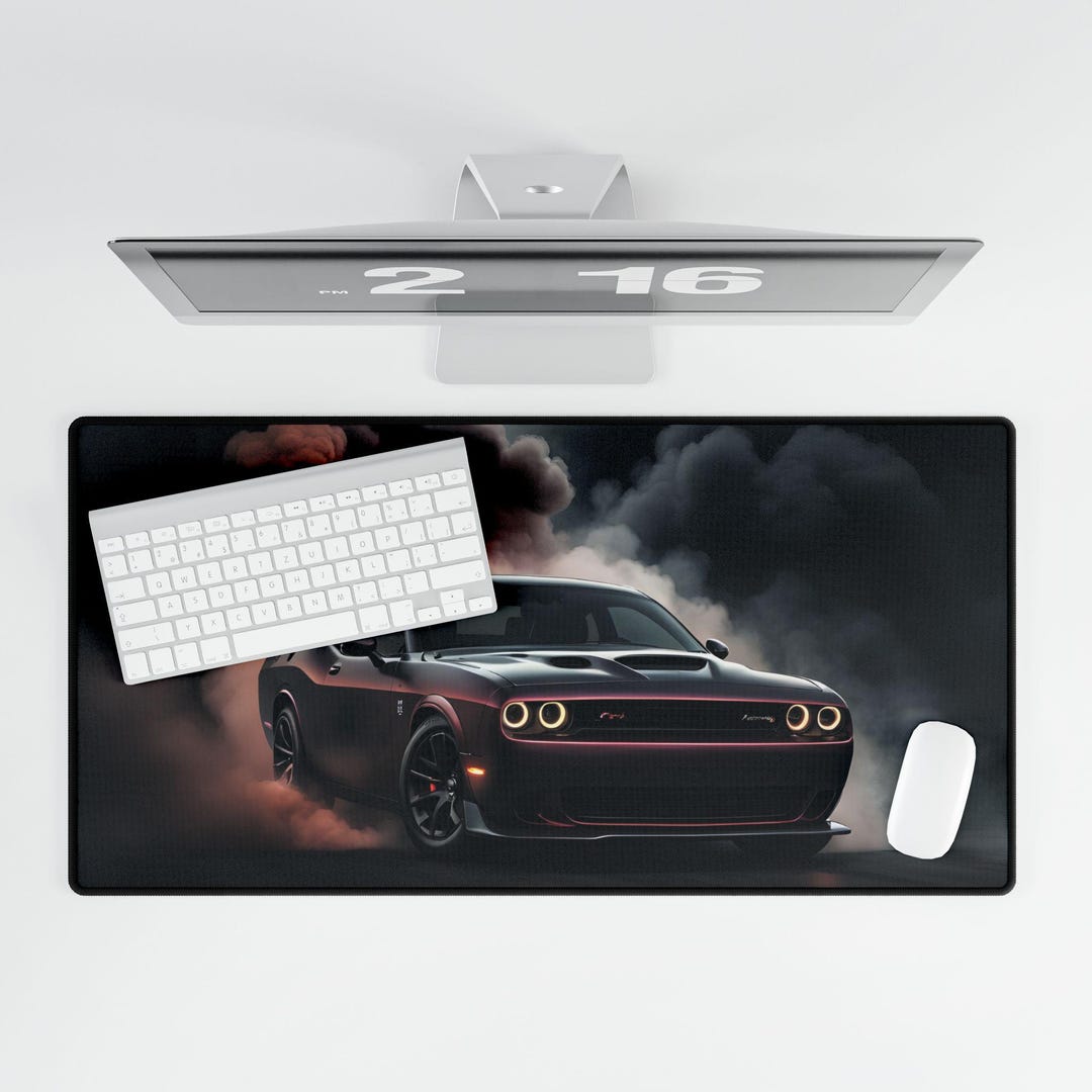 Scary Dodge Challenger Mousepad, Race Car Desk Mat, Dark Smoke Clouds ...