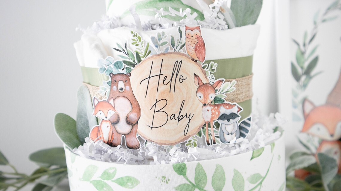 Woodland Greenery Baby Shower Decoration, Woodland Creatures Diaper ...