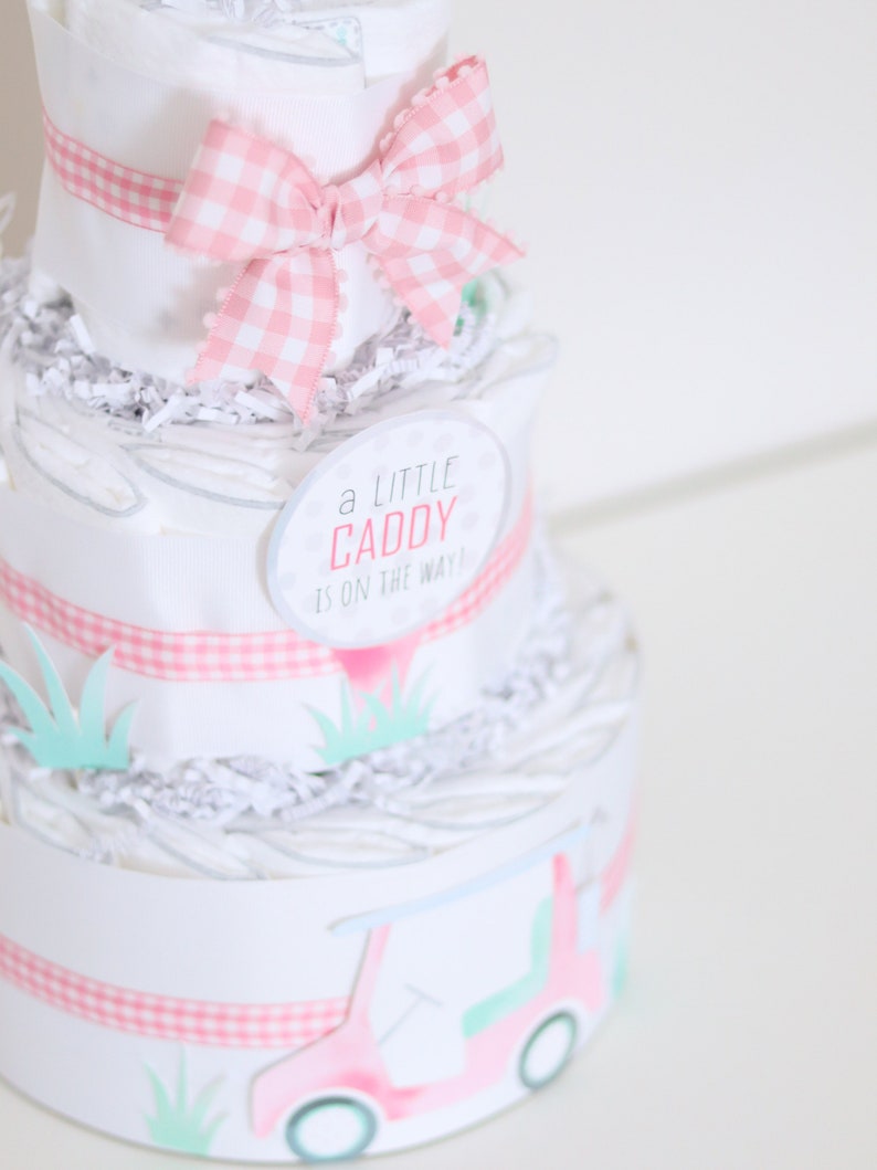 Pink Golf Baby Shower Diaper Cake, Baby Girl Gift, Daddy's Little Caddy ...
