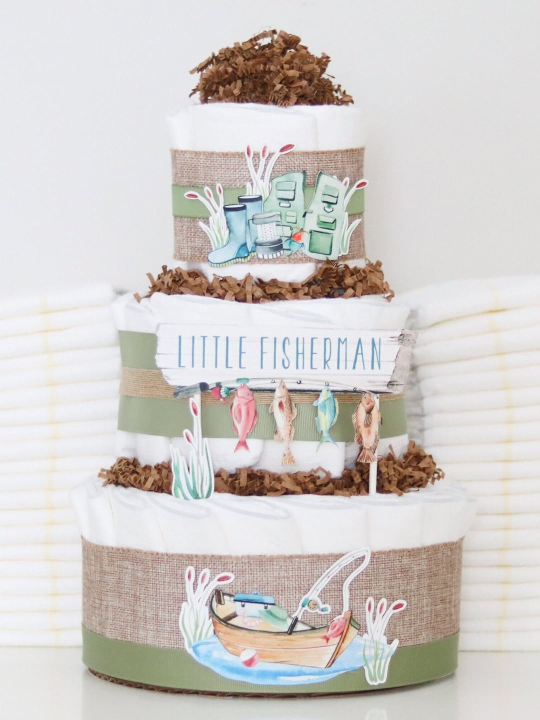 Fishing Diaper Cake, Little Fisherman Baby Shower Decoration, We're ...