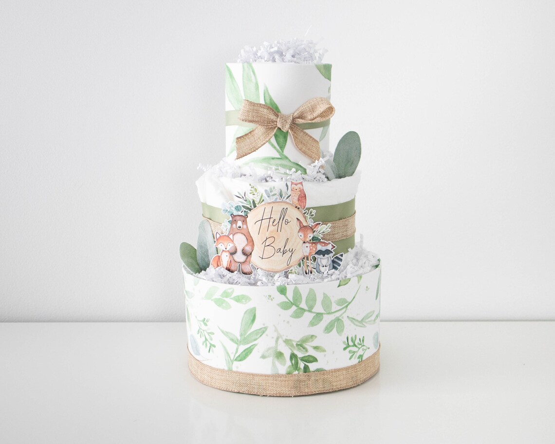 Woodland Greenery Baby Shower Decoration, Woodland Creatures Diaper ...