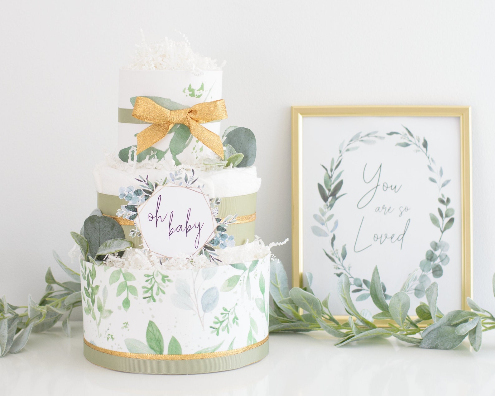 Greenery Baby Shower Decoration Gold Greenery Diaper Cake - Etsy