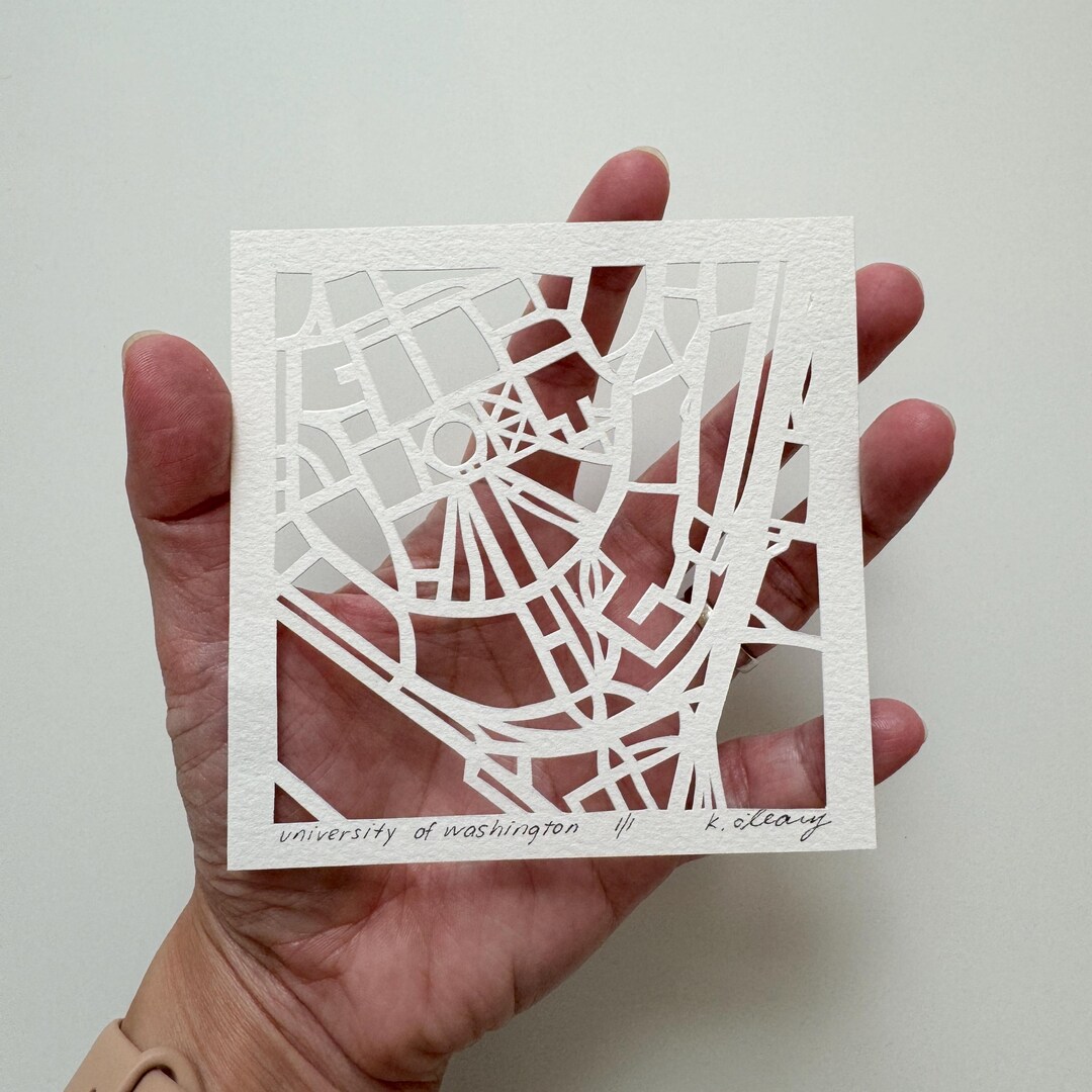 University of Washington Hand Cut Map Artwork, 4x4 - Etsy