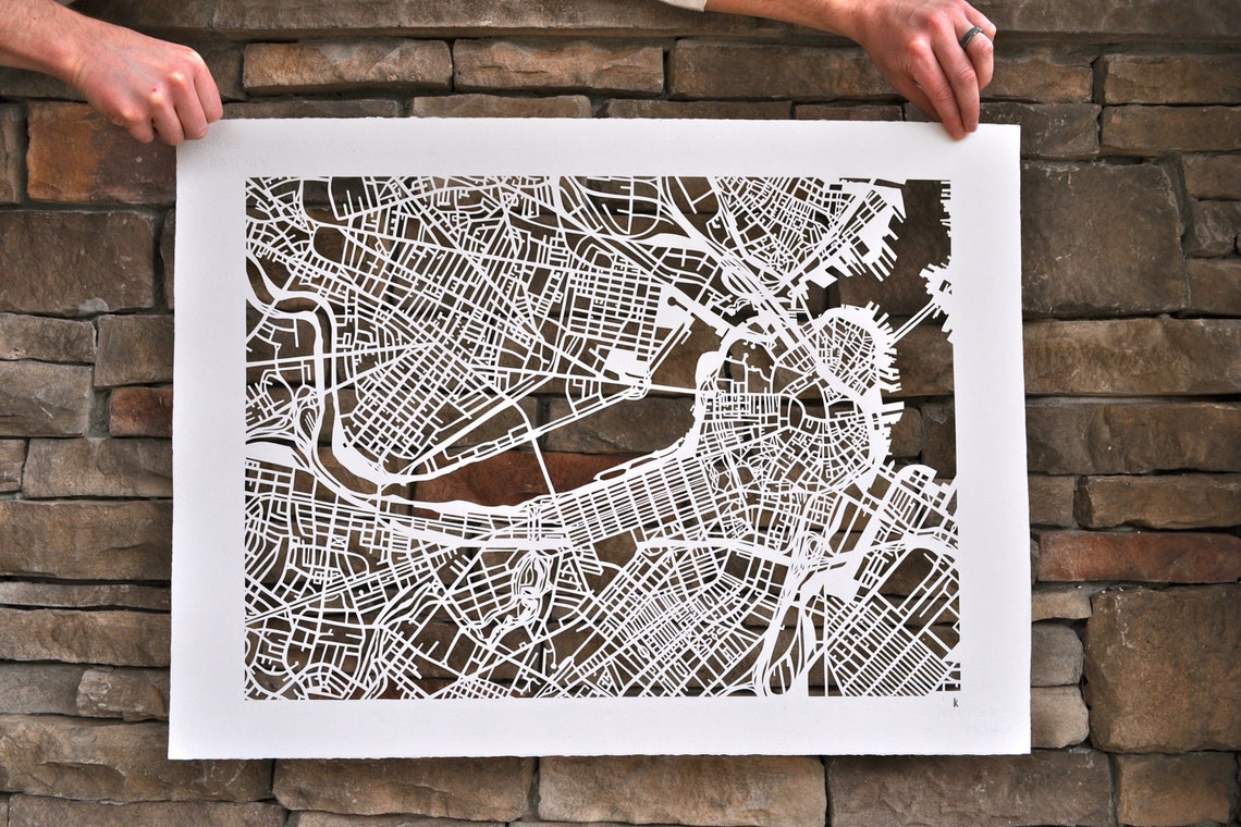 Boston Hand Cut Map Original Art 22x30. | Etsy